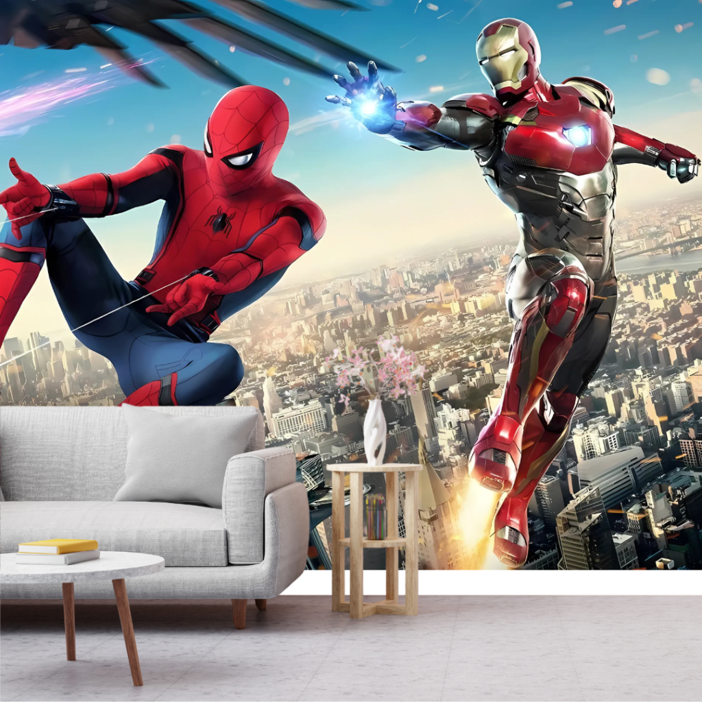 Spider Man, Iron Man and Vulture Action Fight Home Coming Wall Mural ...